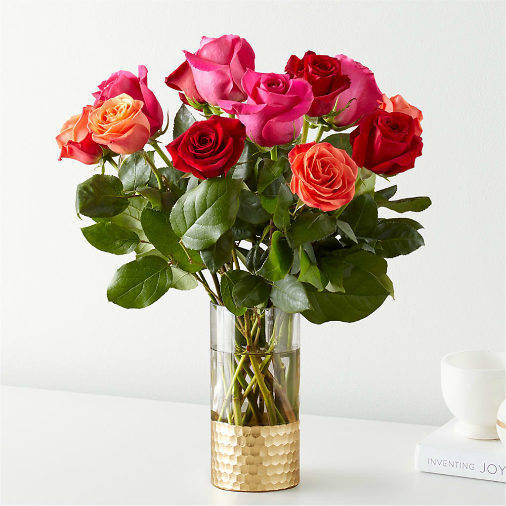 Ever After Rose Bouquet – orange, pink, red flower arrangement ...